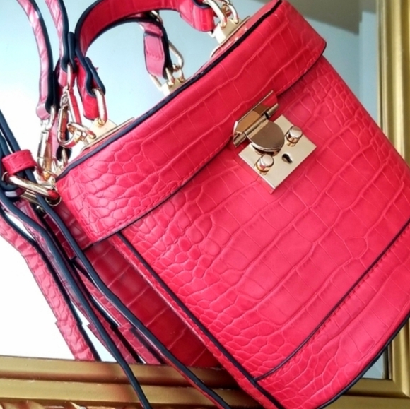 Unique Vintage | Bags | Cherry Red Box Bag With Gold Accents | Poshmark